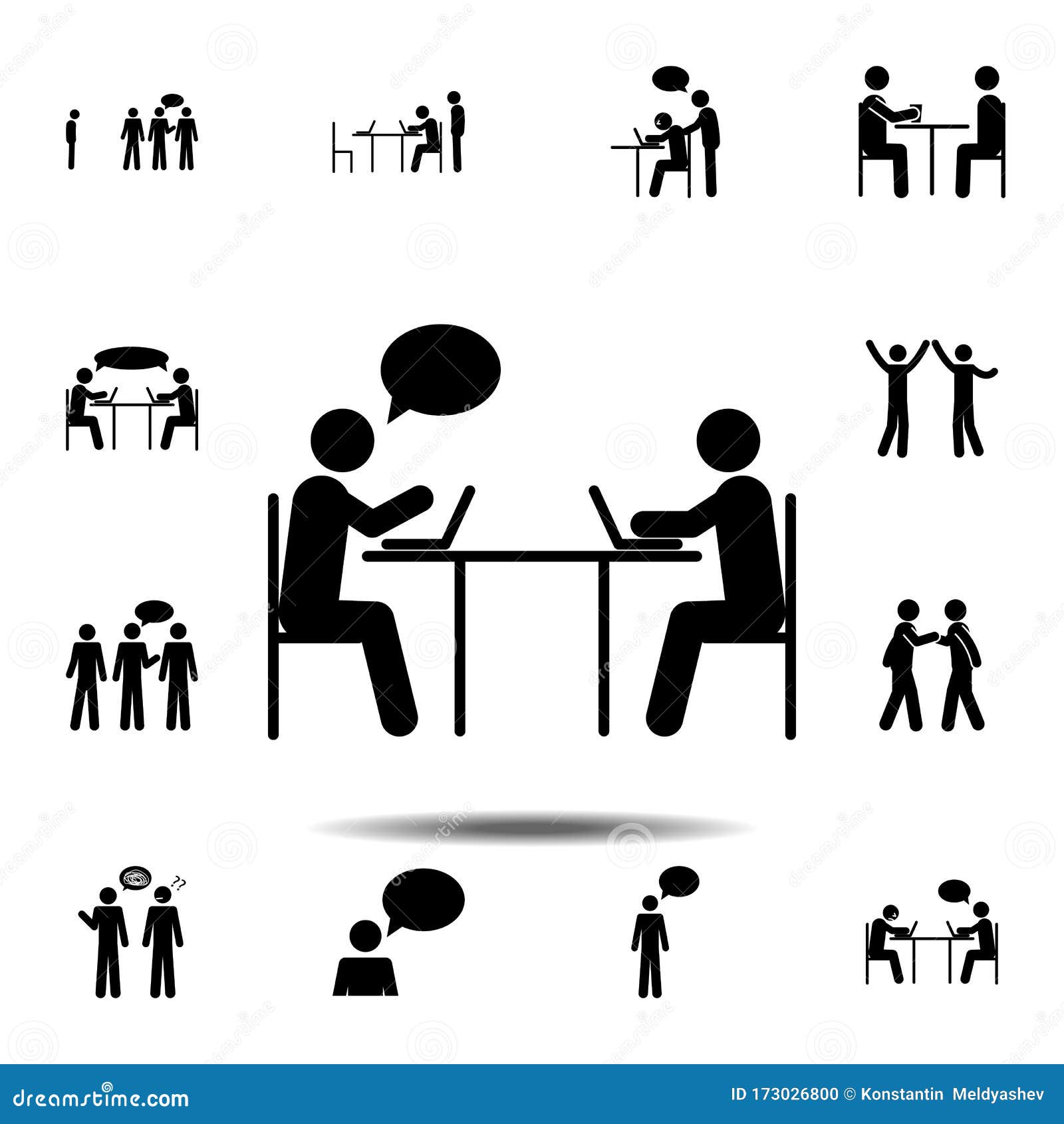 Two People, Table, Laptop Icon. Simple Glyph, Flat Vector Element of ...