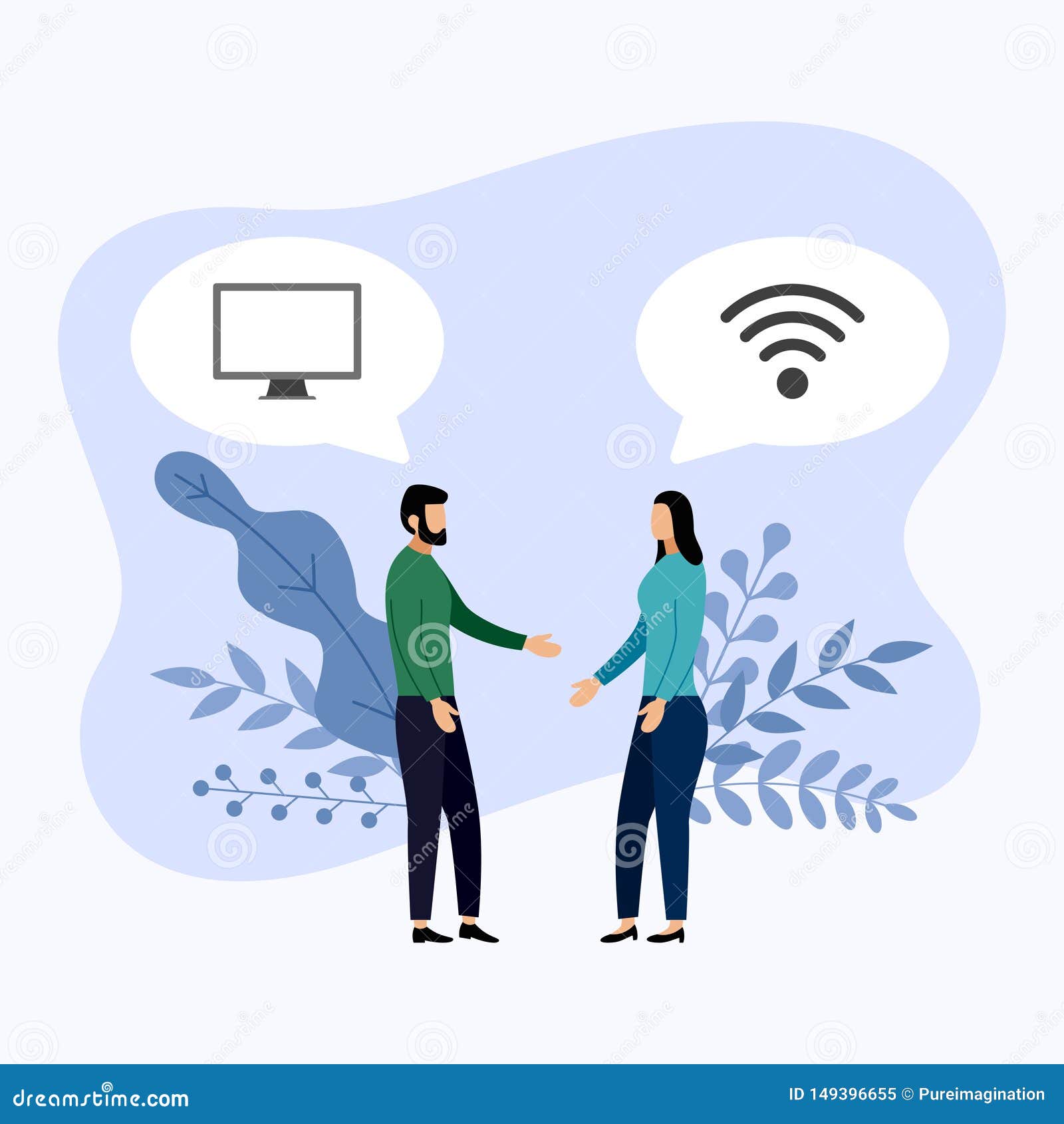 Two People Talk about Computer and Wifi Stock Vector - Illustration of ...