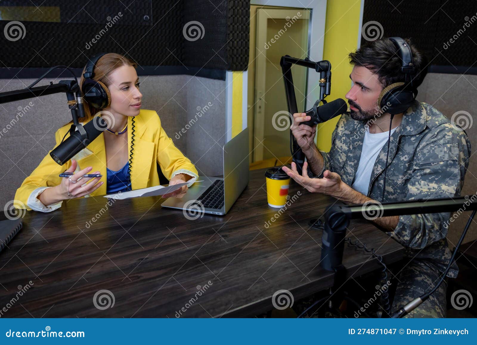 Two People Talking in the Live Broadcasting on the Radio Stock Image ...