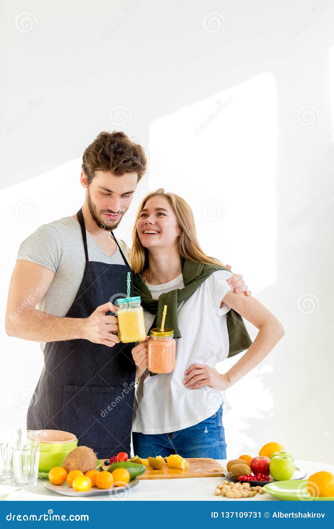 Two People are Telling Jokes while Preparing a Drink Stock Image ...