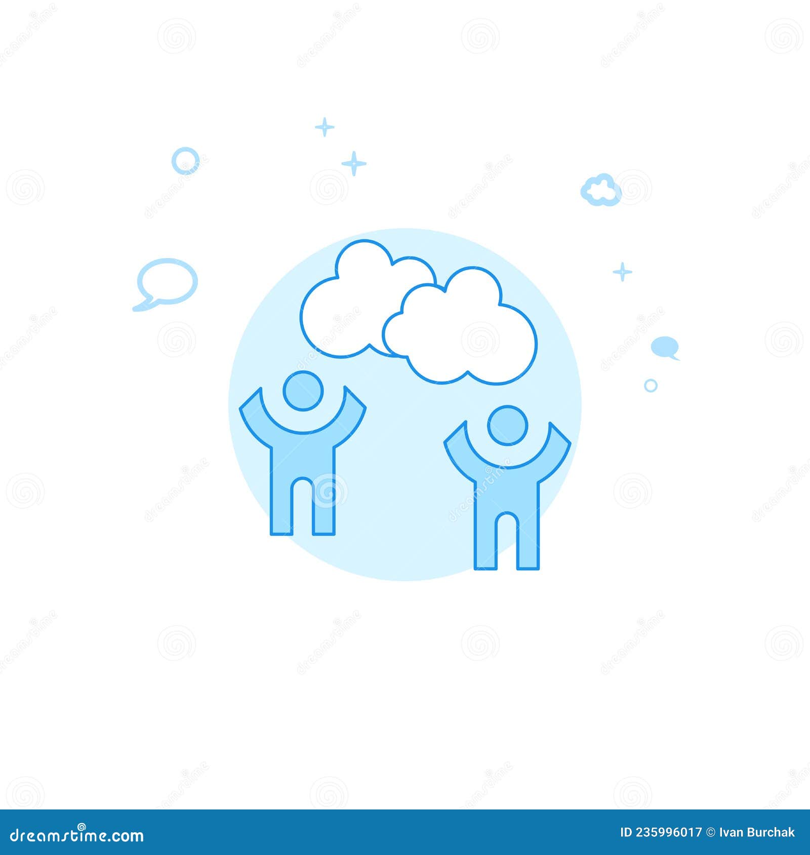 Two People Thinking Together Flat Vector Illustration, Icon. Light Blue ...