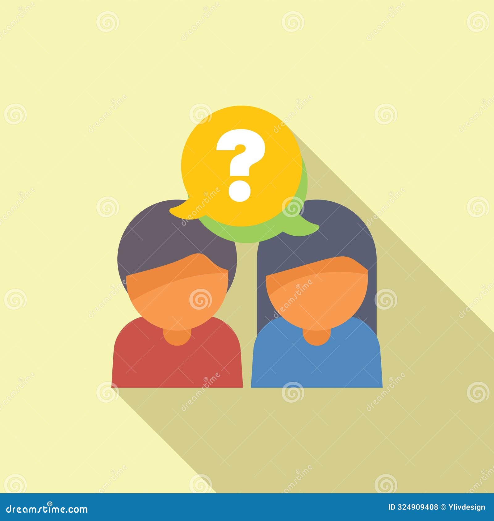Two People Thinking Together with Question Mark Inside Speech Bubble ...