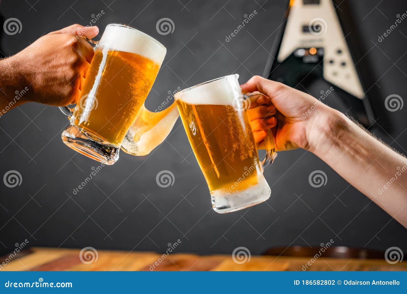 Two Mugs Full Of Chopp, With Chopp Pilsen On A Rustic Table. Stock ...