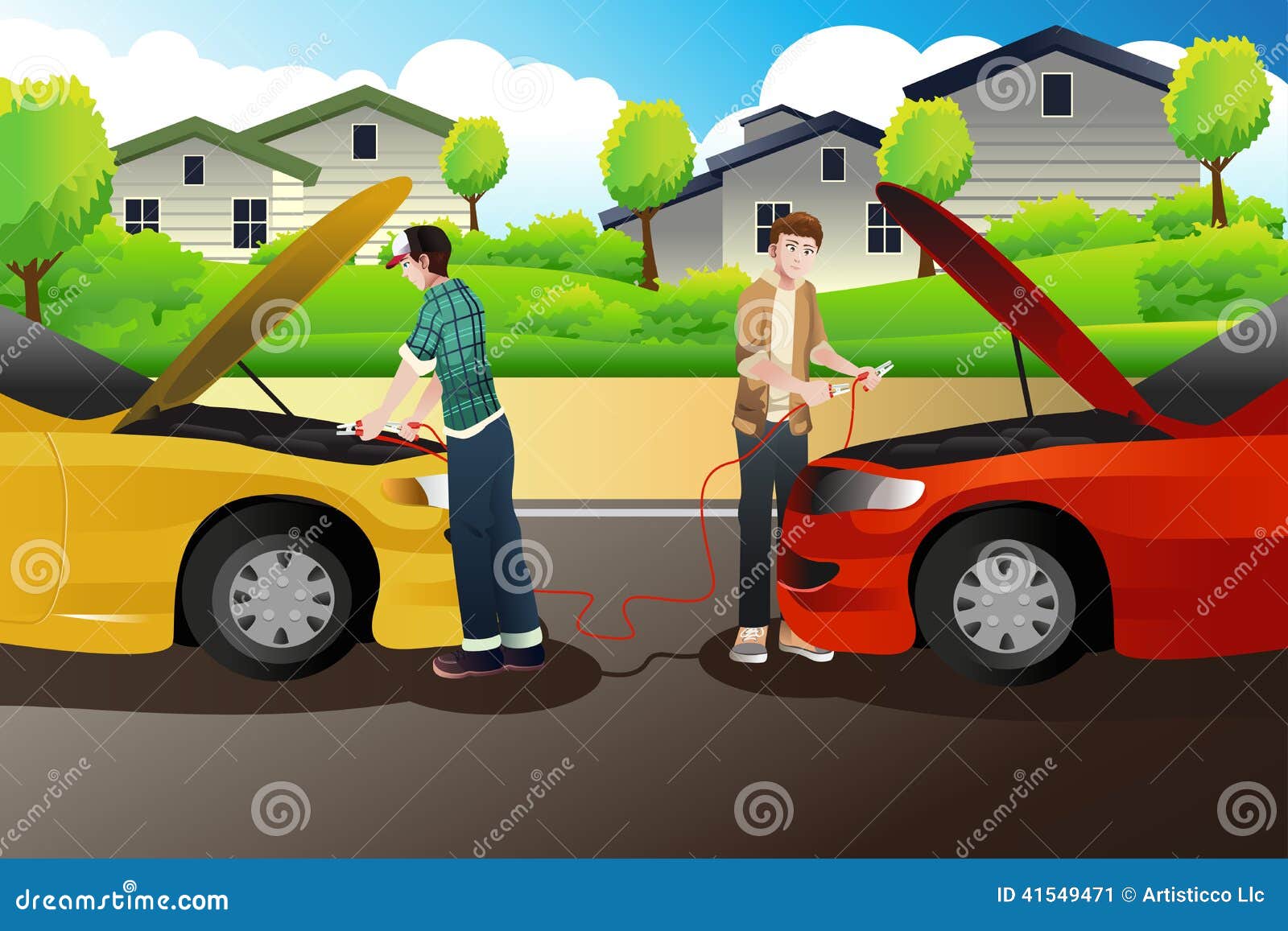 Two People Trying To Jump Start a Car Stock Vector - Illustration of ...