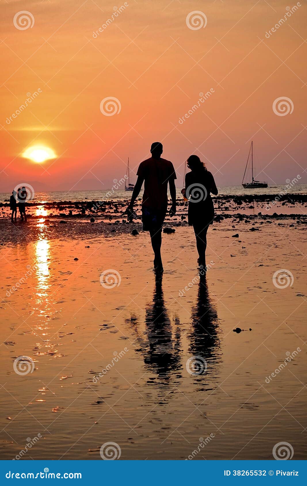 Two People Walking during Sunset Stock Photo - Image of date, boat ...