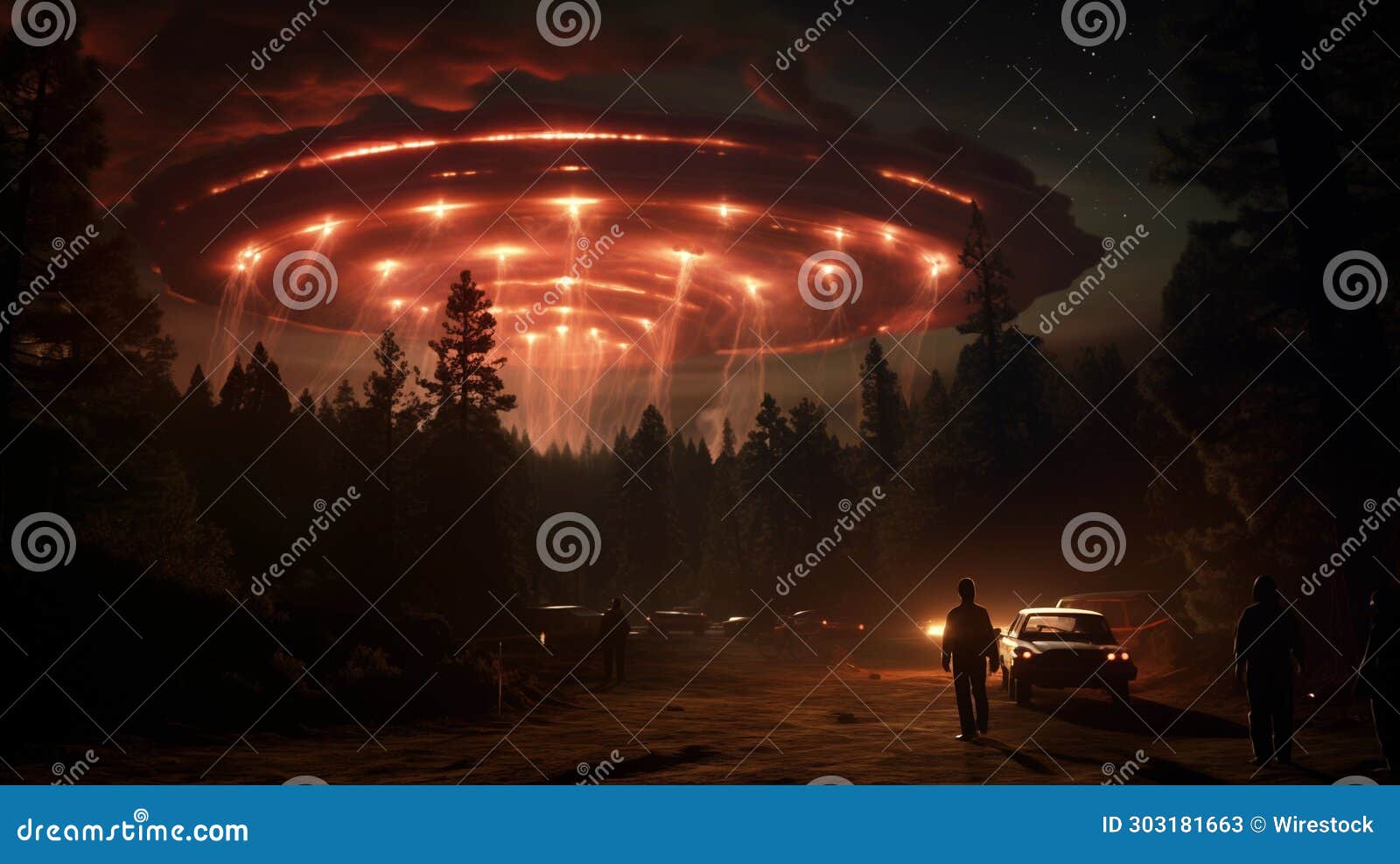 Two People Walking Towards an Object in the Dark Night Sky Stock ...