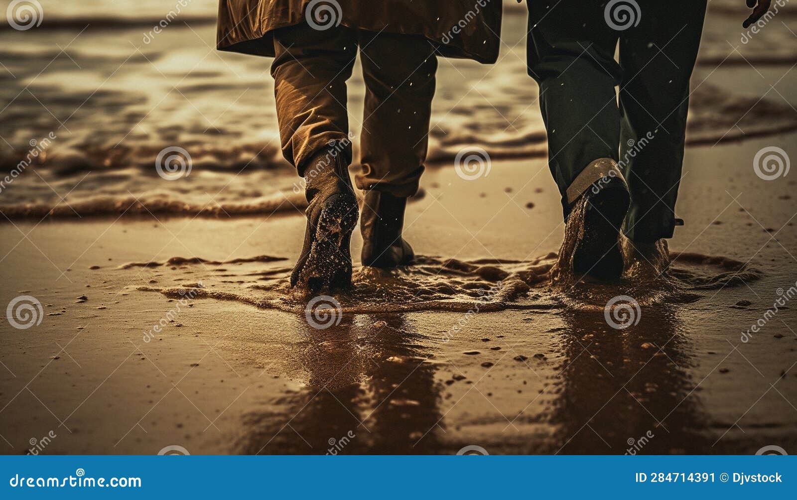 Two People Walking in Wet Nature, Splashing in Water Together Generated ...