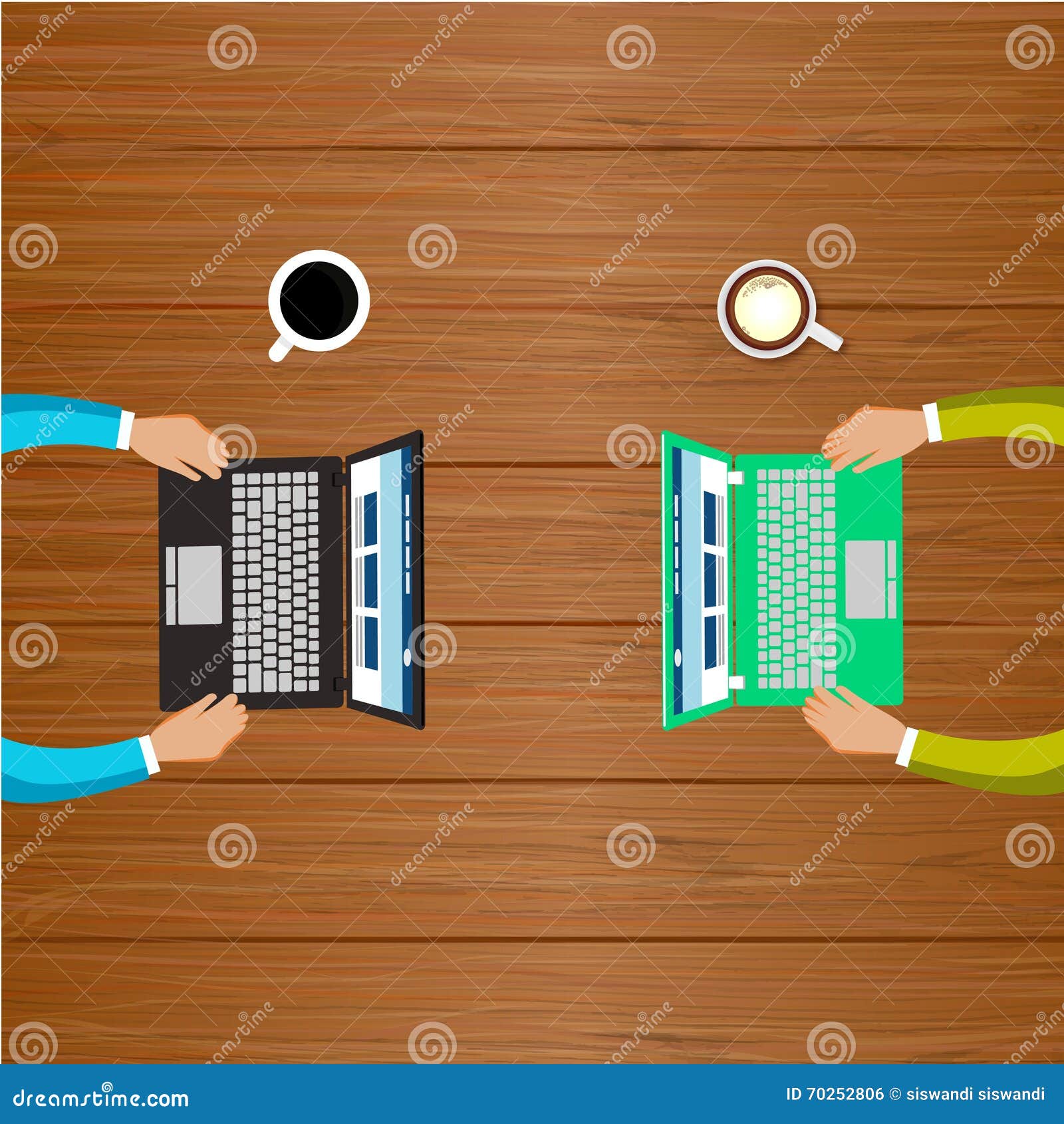 Two People Work with Computers Stock Illustration - Illustration of ...