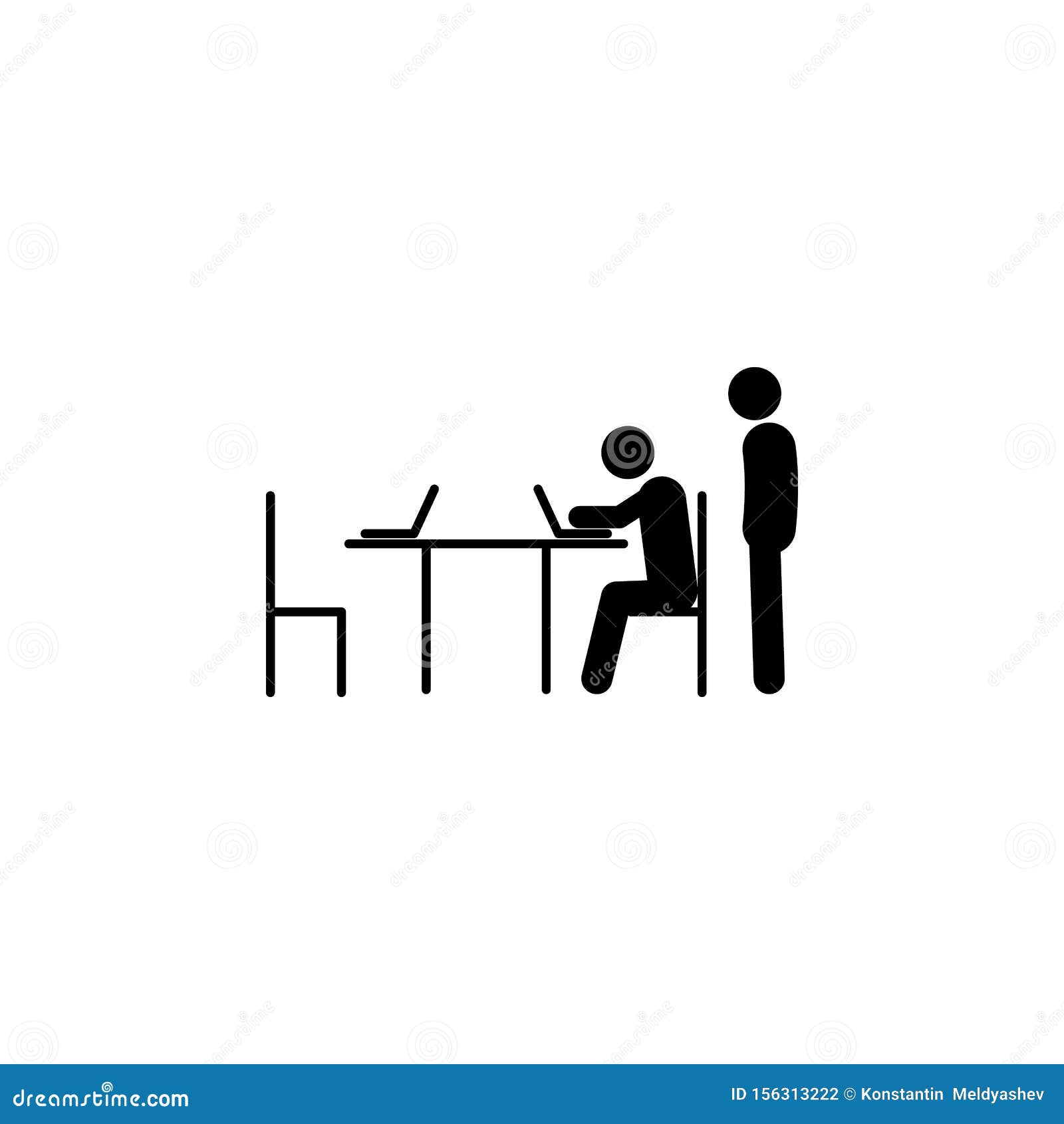 Two People at Work, Laptop, Table Icon. Simple Glyph, Flat Vector of ...