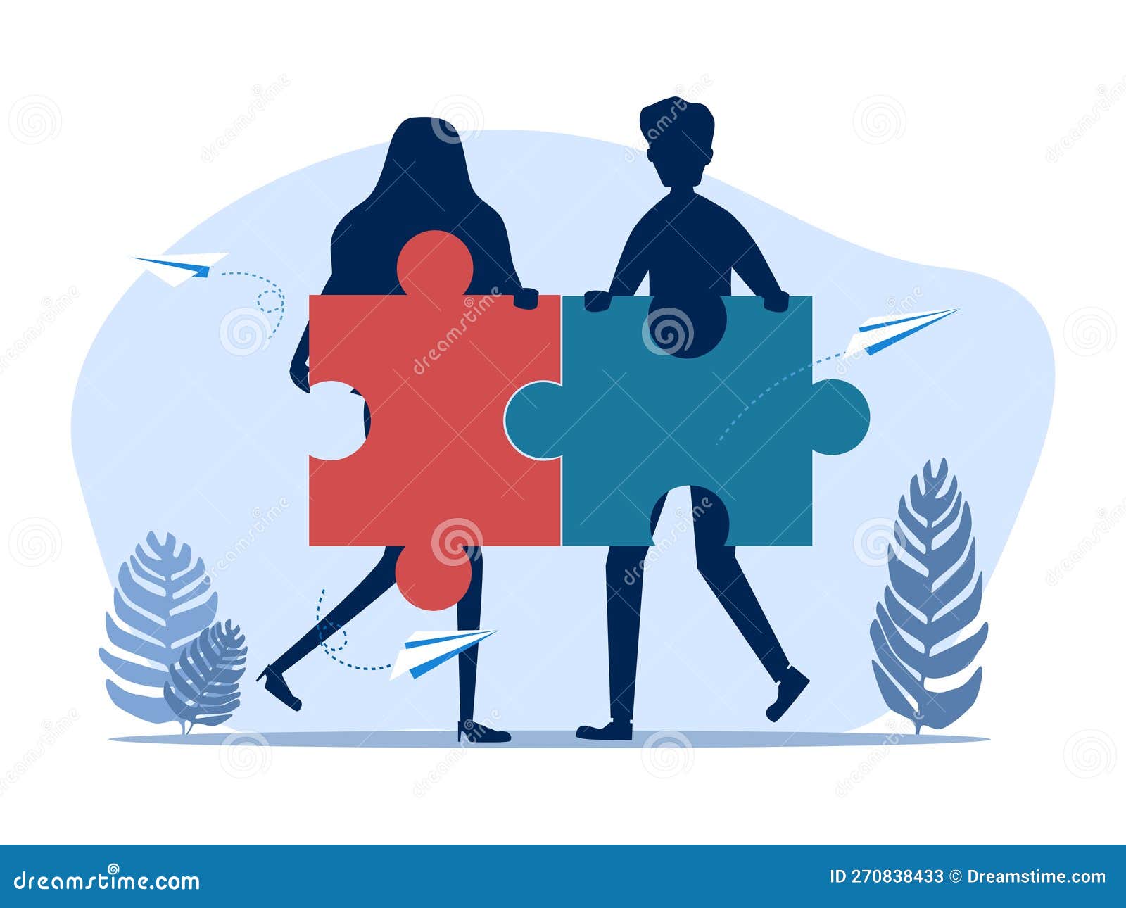 Two People Work Together To Solve a Jigsaw Puzzle. Partnership Concept ...