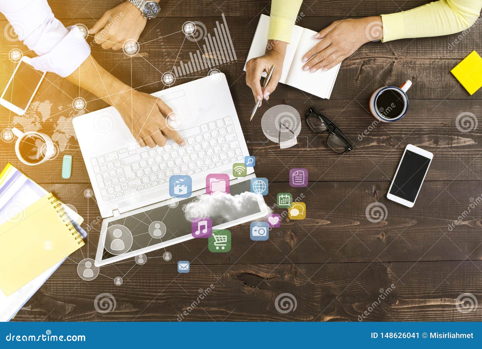 Two People Working on Computer Stock Image - Image of finance, desk ...