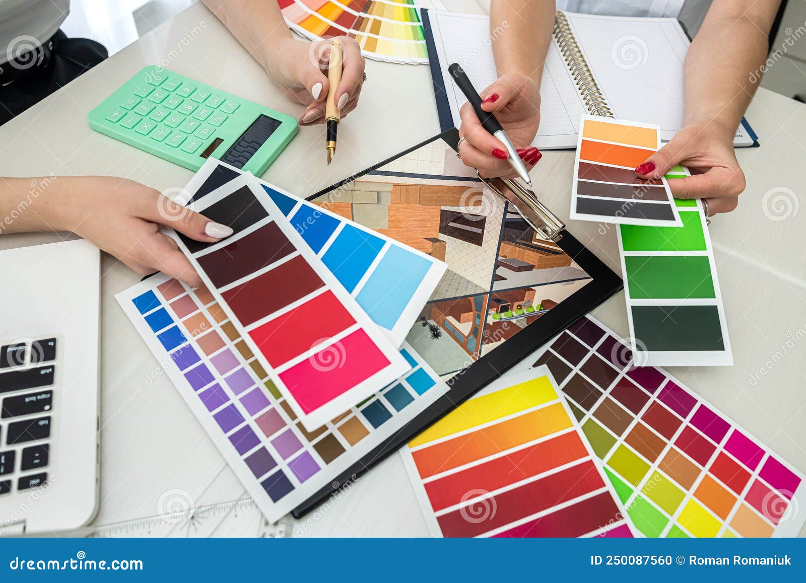 Two People Working Drawing on Blueprint and Discussing the Floor Plans ...