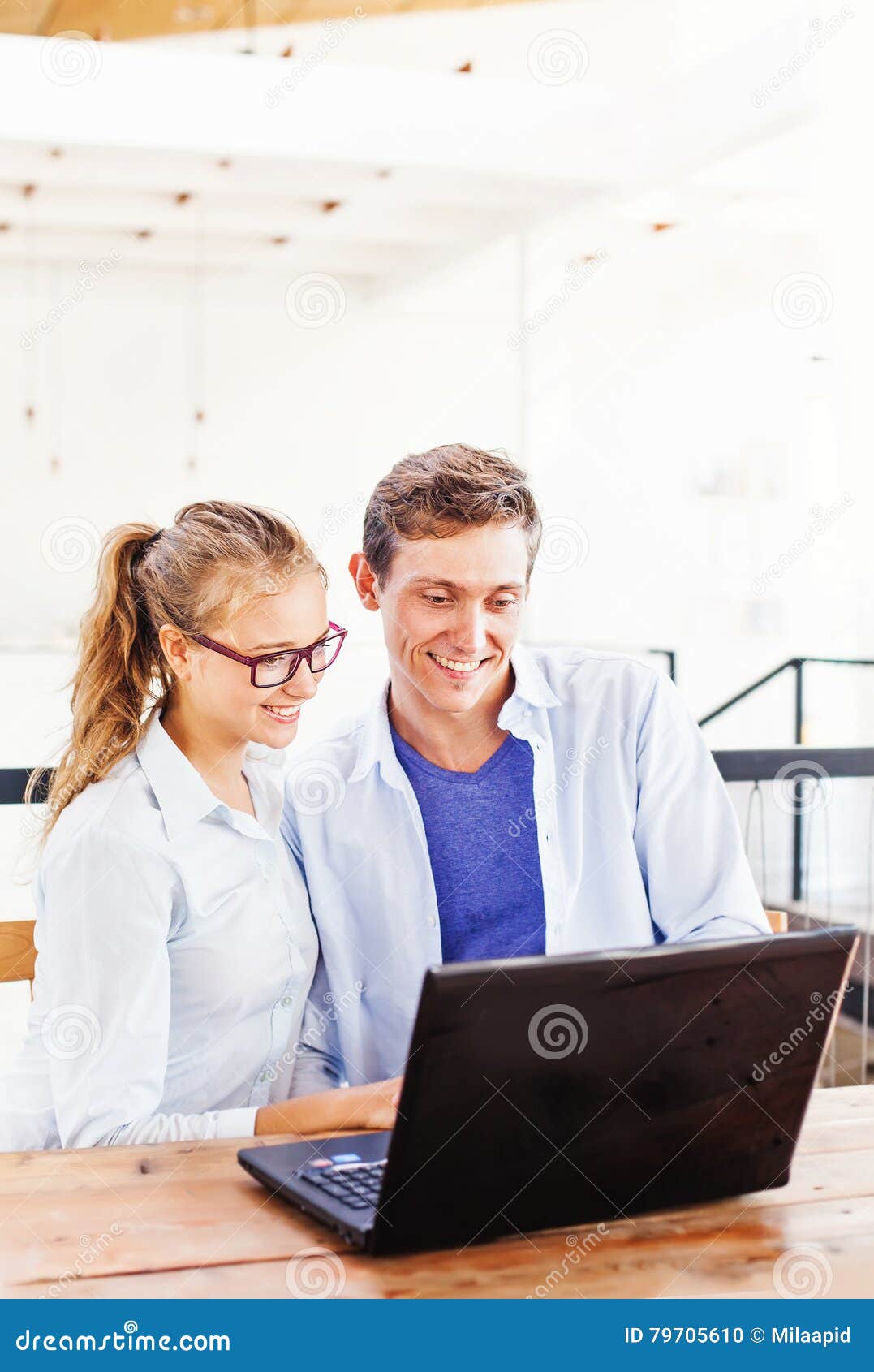 Two People Working on Laptop Stock Photo - Image of identity, couple ...
