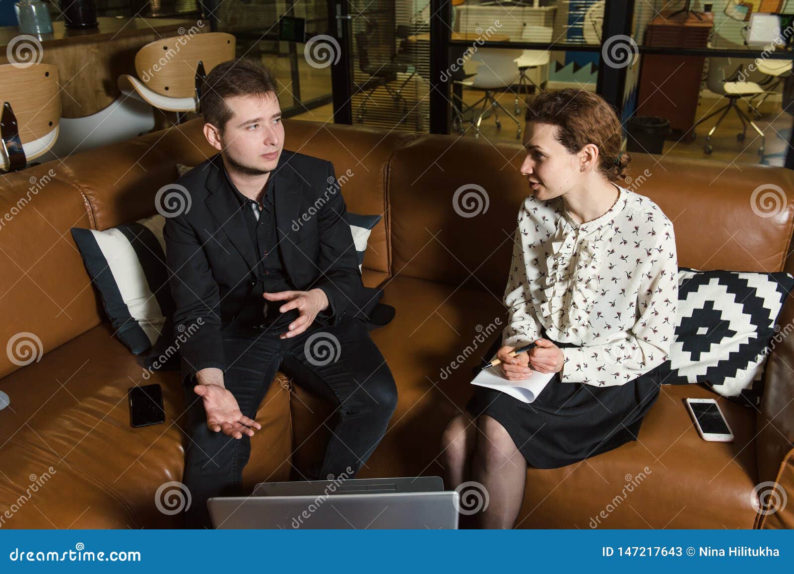 Two People Working at the Office. Client and Manager Conversation Stock ...