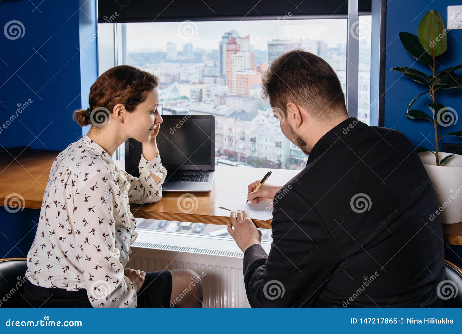Two People Working at the Office. Client and Manager Conversation Stock ...