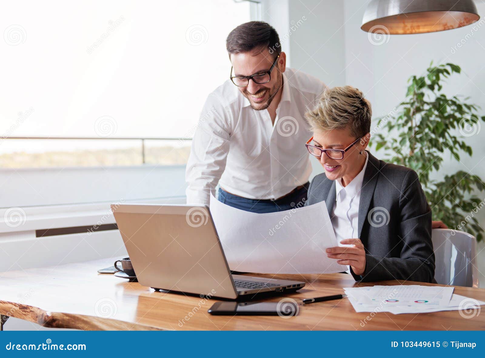 Two People Working in the Office Stock Image - Image of communication ...