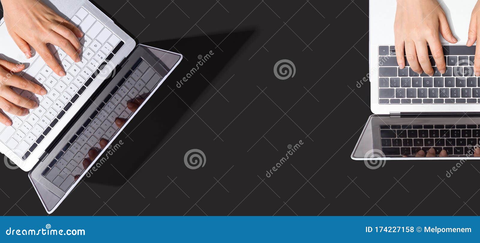 Two People Working Together with Laptops Stock Photo - Image of ...