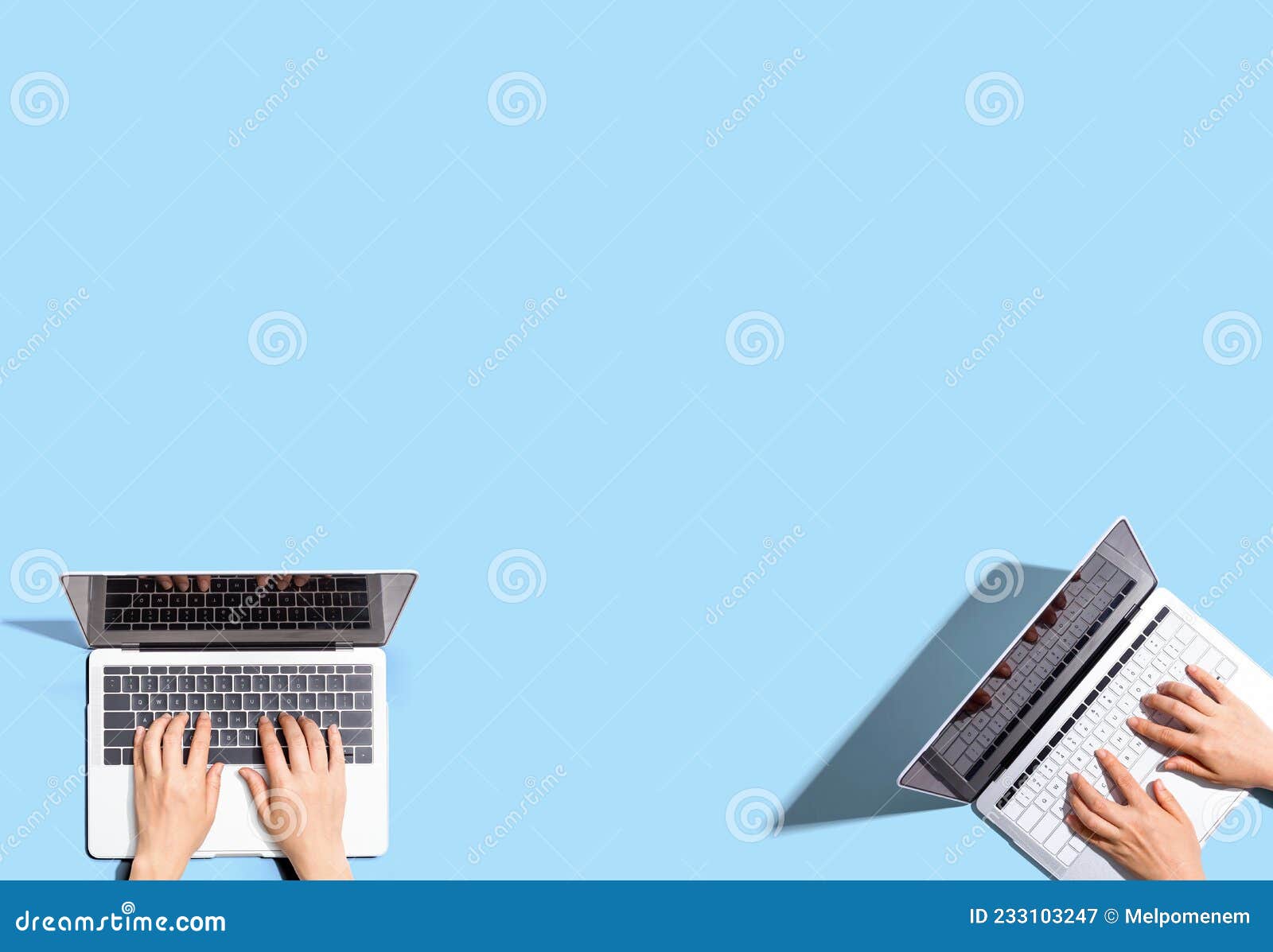 Two People Working Together with Laptops Stock Image - Image of table ...