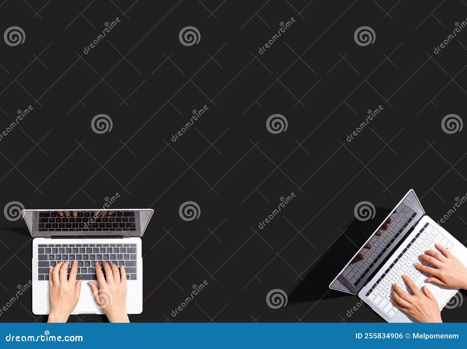 Two People Working Together with Laptops Stock Photo - Image of dark ...