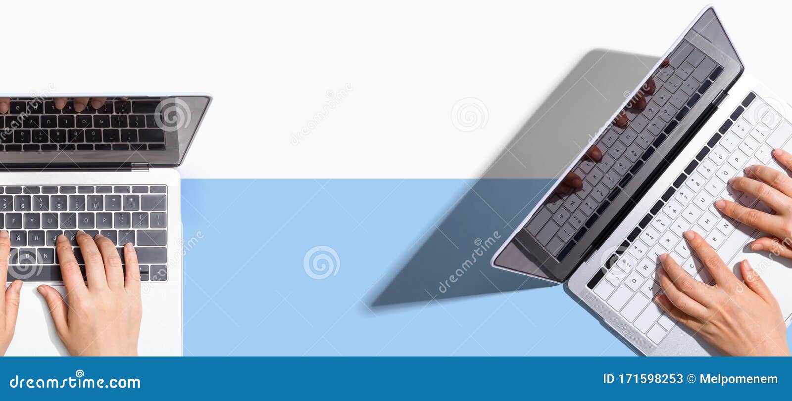 Two People Working Together with Laptops Stock Image - Image of ...