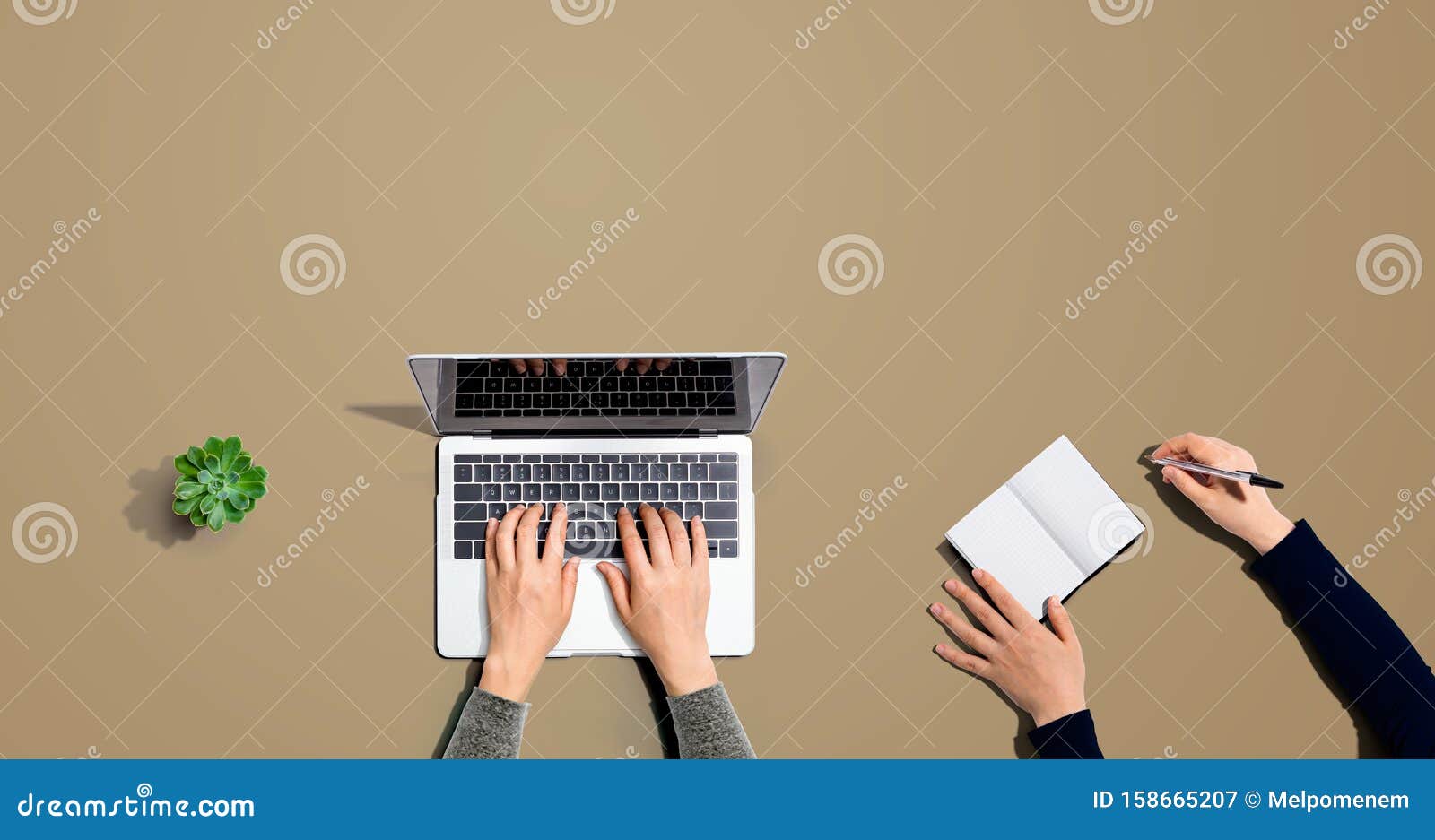 Two People Working Together Stock Image - Image of note, laptop: 158665207