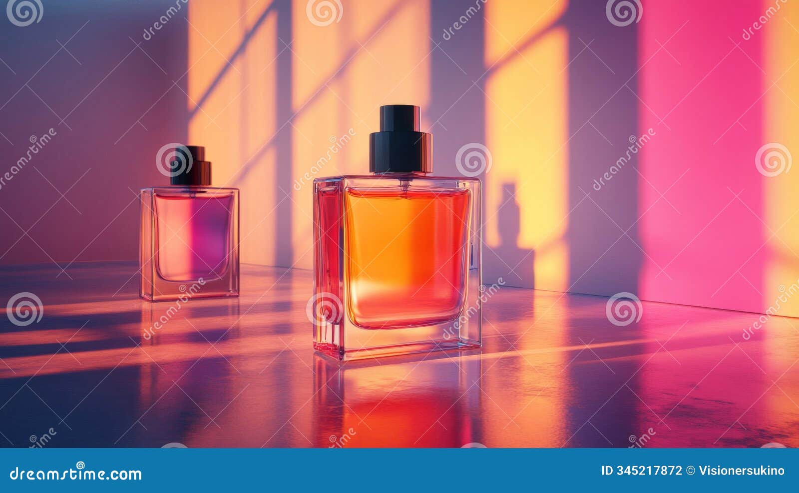 Two Perfume Bottles in a Room with Colorful Lighting Stock Photo ...