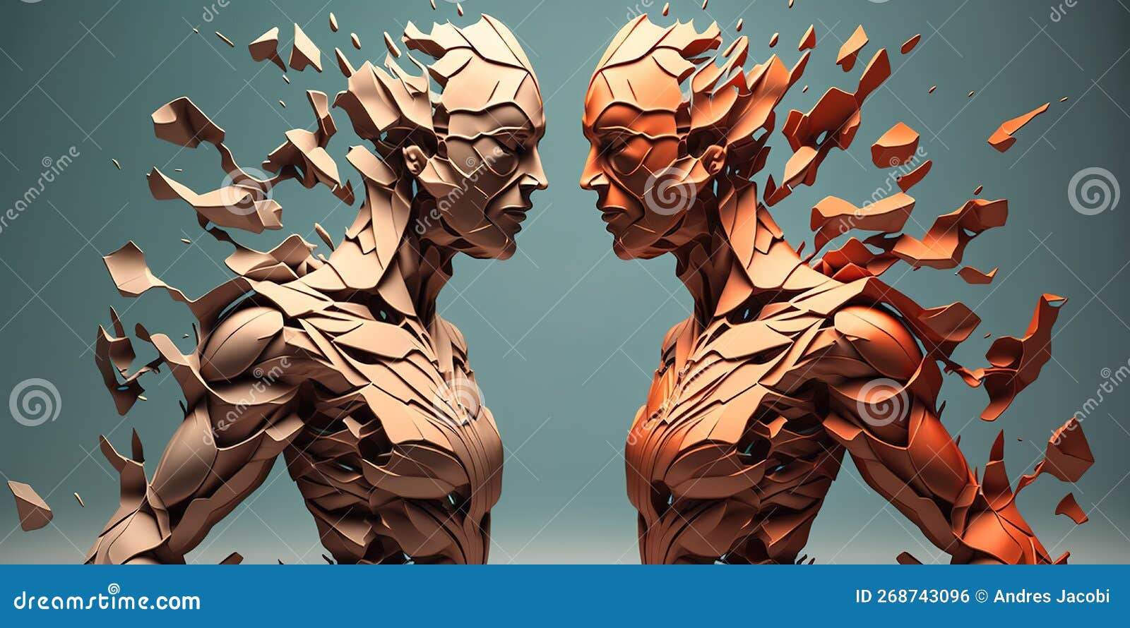Two Person Confronting Each Other. Abstract 3D Render Style Stock ...
