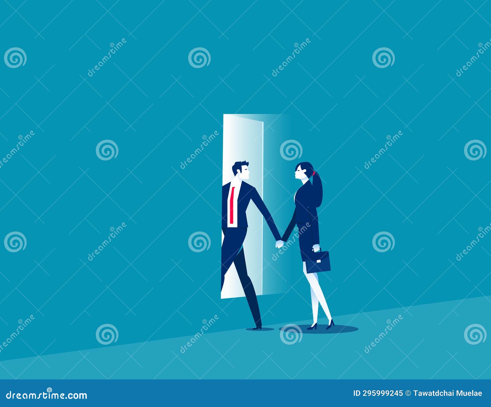Two Person Holding Hands and Walking through Rectangular Opening in ...