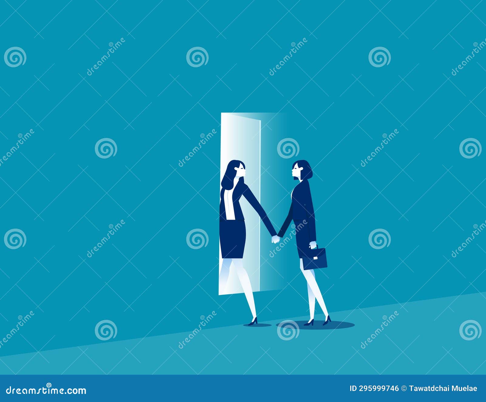 Two Person Holding Hands and Walking through Rectangular Opening in ...