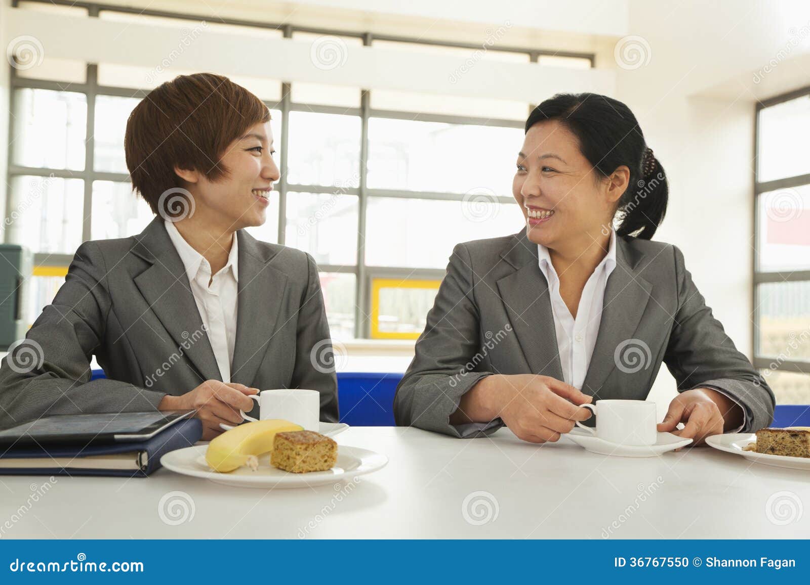 Two Person Meeting in Company Cafeteria Stock Photo - Image of hair ...