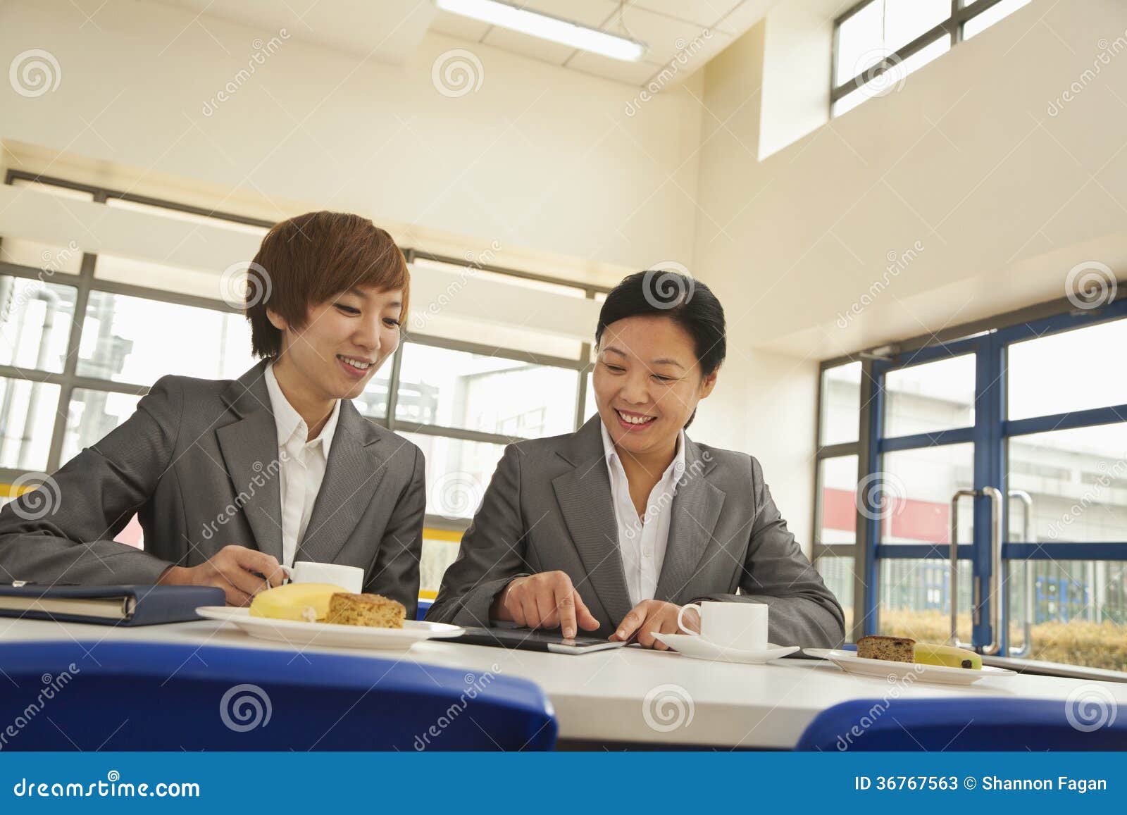 Two Person Meeting in Company Cafeteria Stock Image - Image of dressed ...