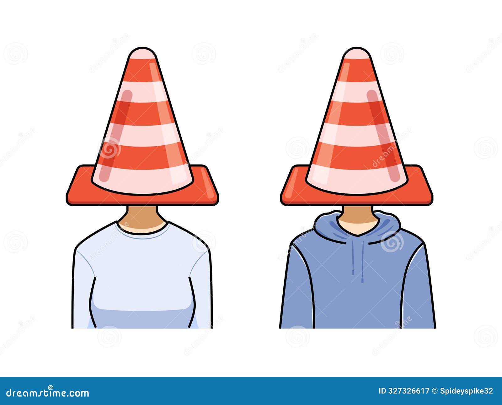 Two Person with Traffic Cone on Their Head. Isolated Vector ...