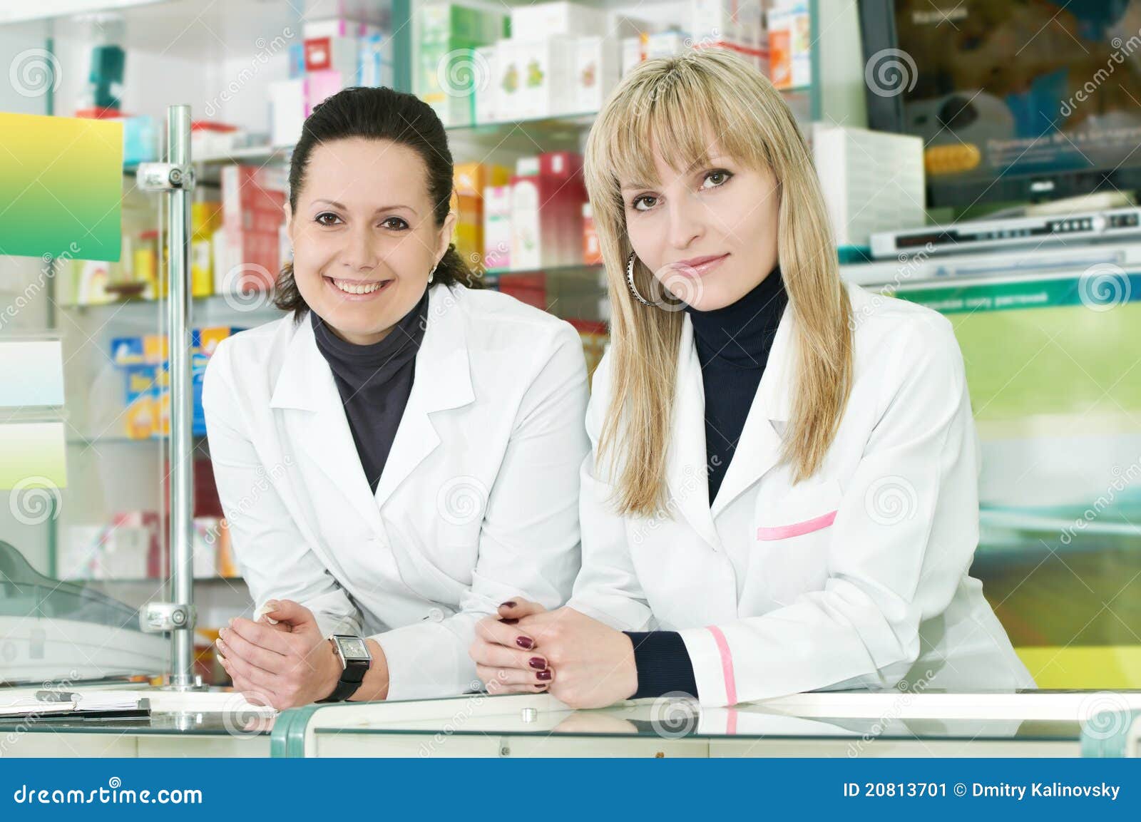 Two Pharmacy Chemist Women in Drugstore Stock Image - Image of ...