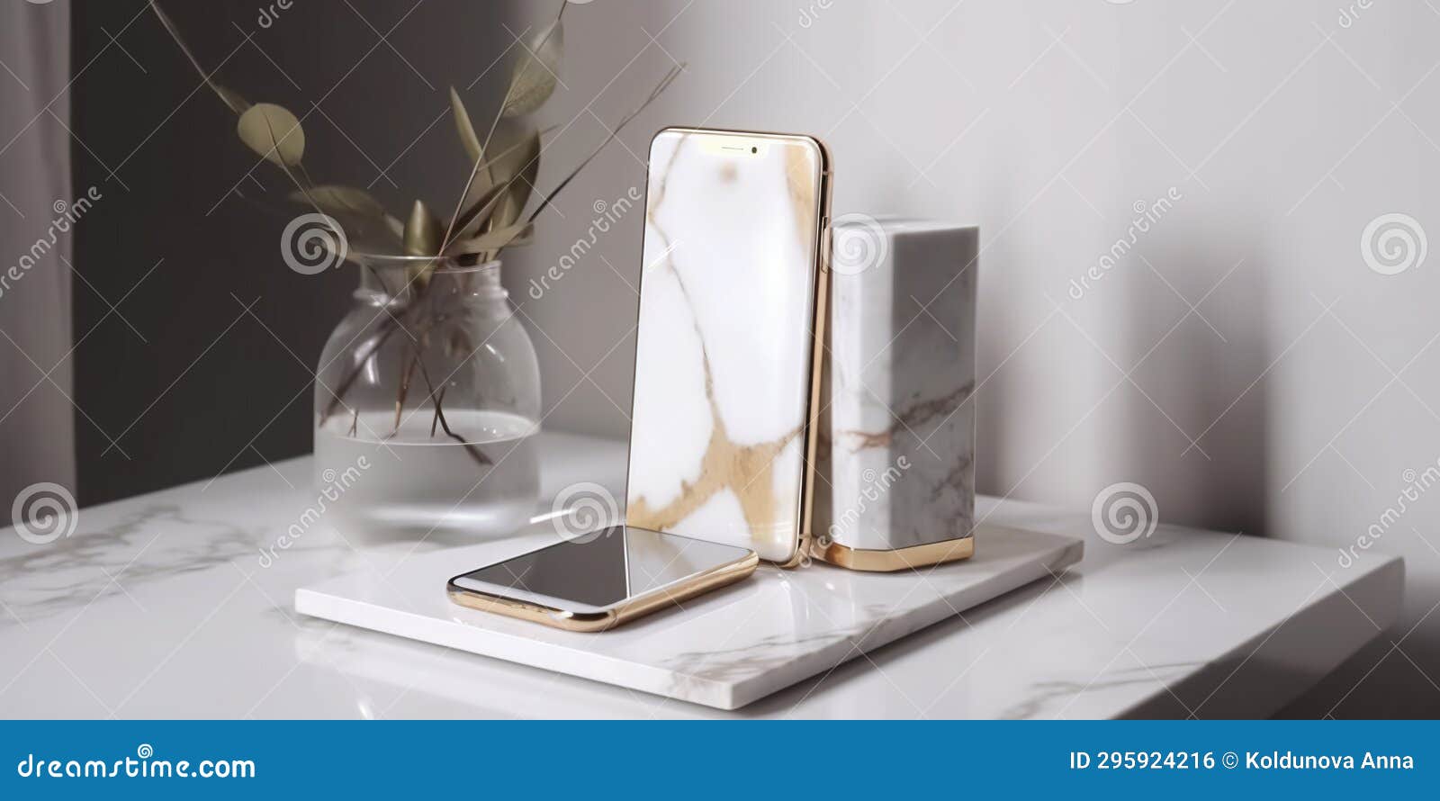Two Phones Rest on a Beautiful White Table Stock Photo - Image of ...