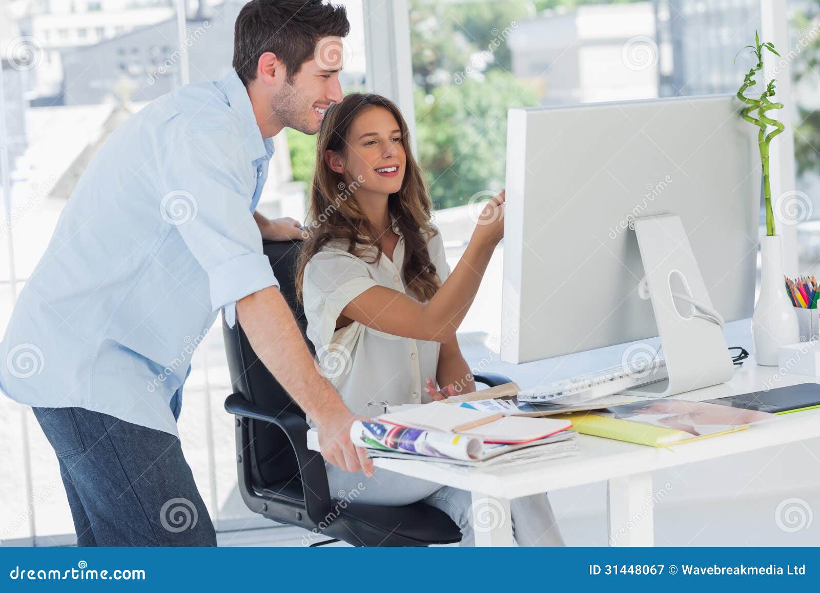 Two Photo Editors Working on a Computer Stock Image - Image of happy ...