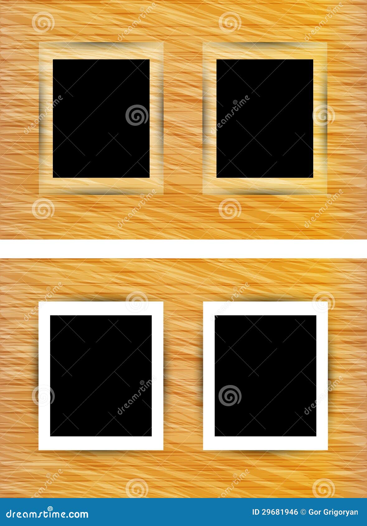 Two Photo Frames on Abstract Wooden Background Stock Vector ...