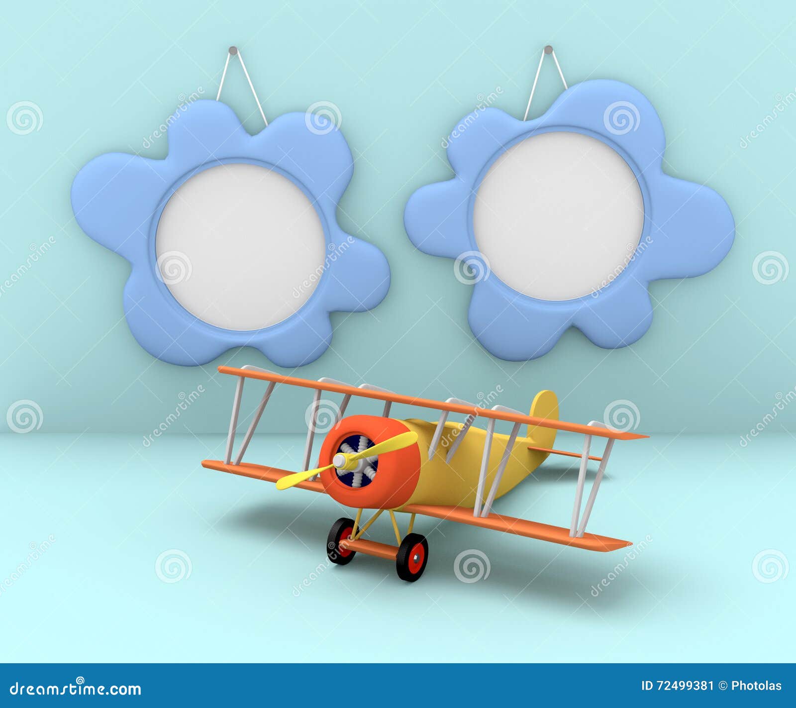 Two Photo Frames and Old Airplane on a Blue Background. Stock ...