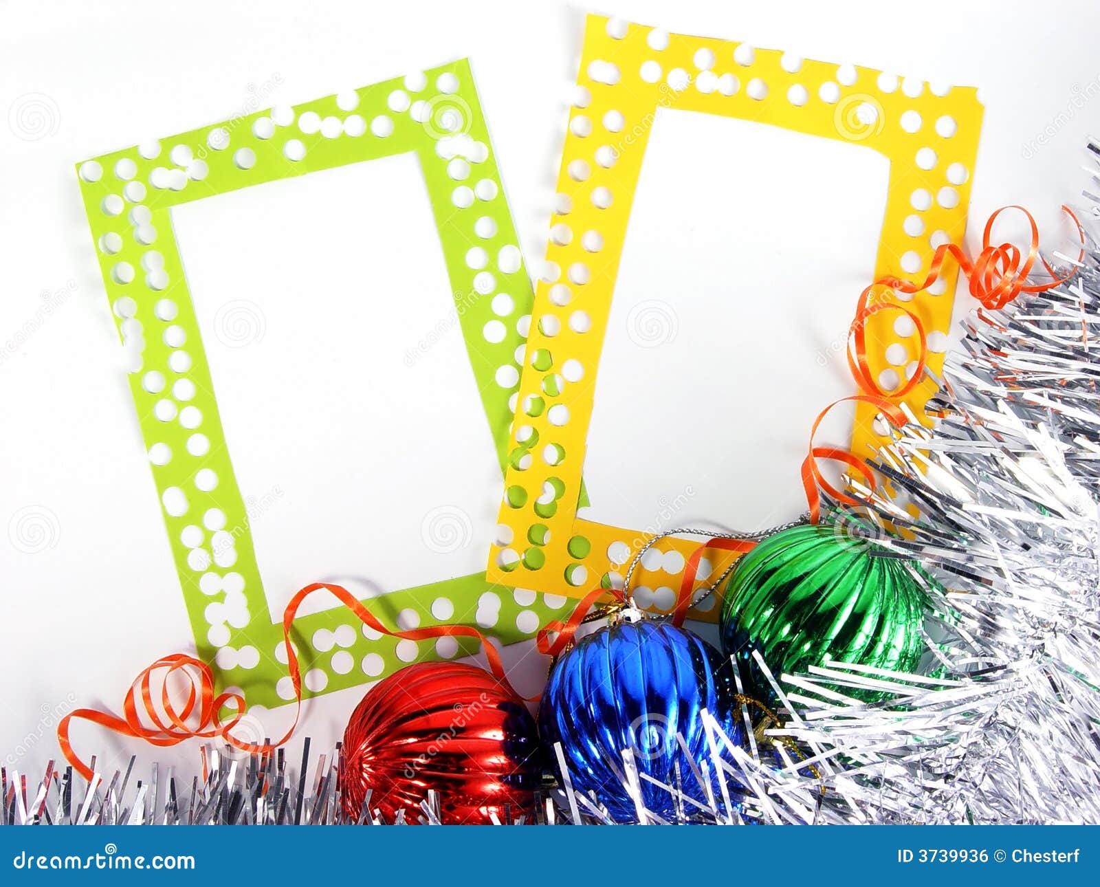 Two Photoframes with Decorative Balls and Tinsel Stock Photo - Image of ...