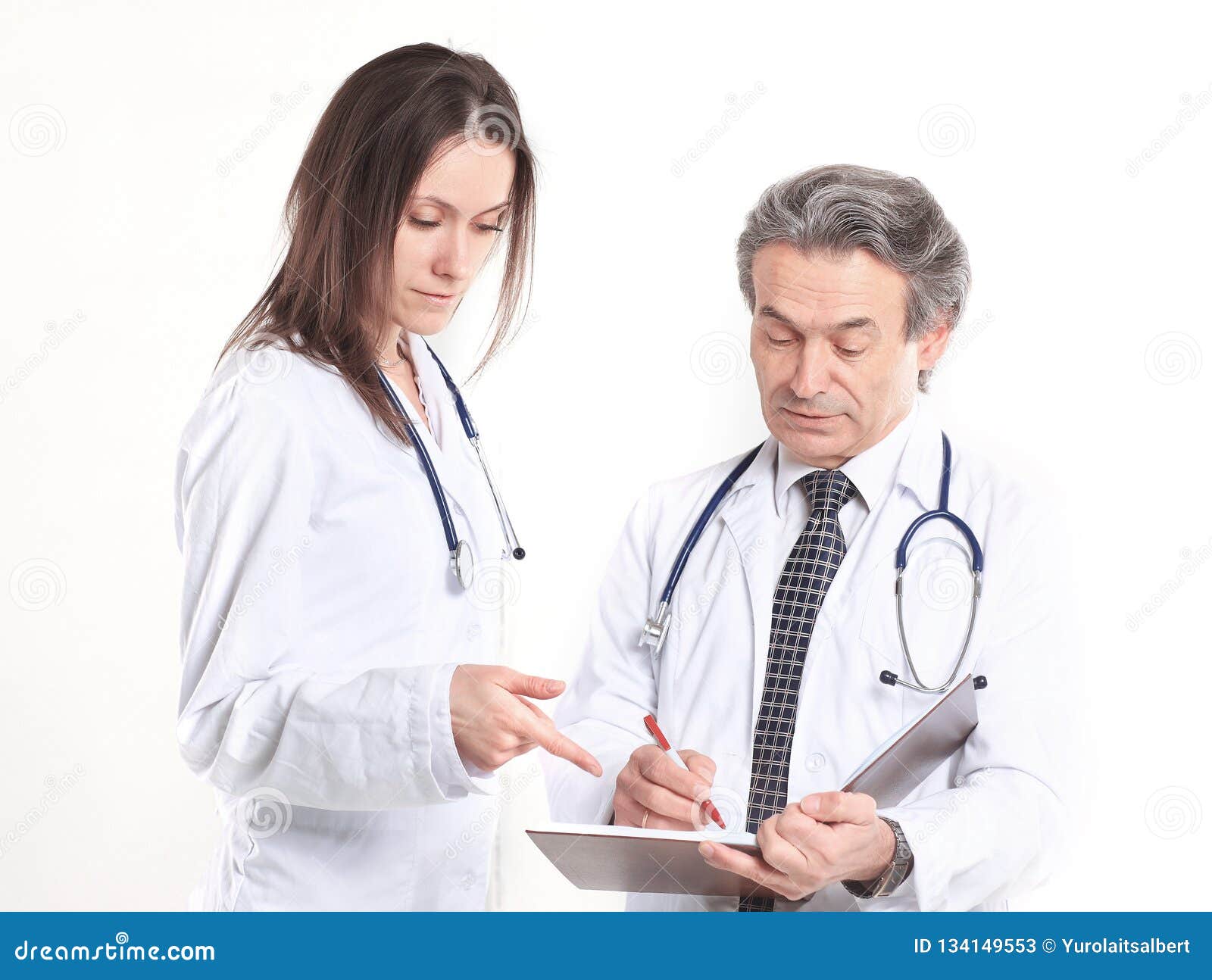 Two Physician Discuss the Diagnosis of the Patient.isolated on White ...