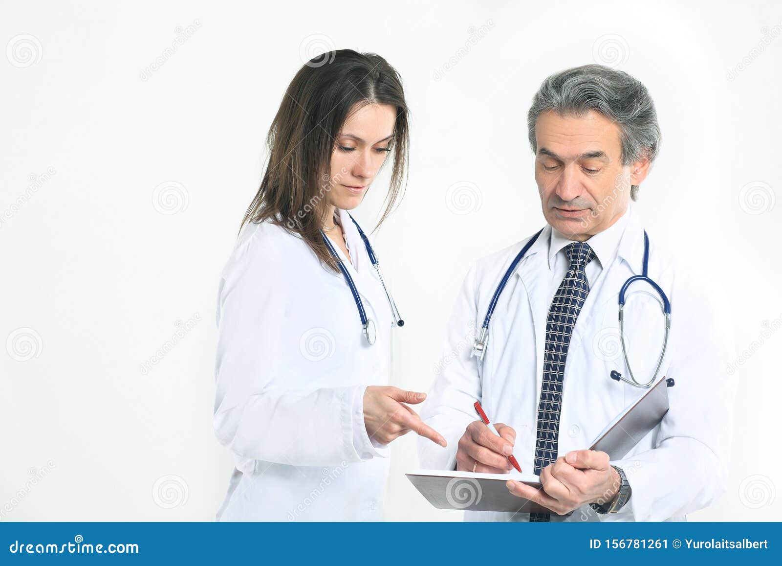 Two Physician Discuss the Diagnosis of the Patient.isolated on White ...