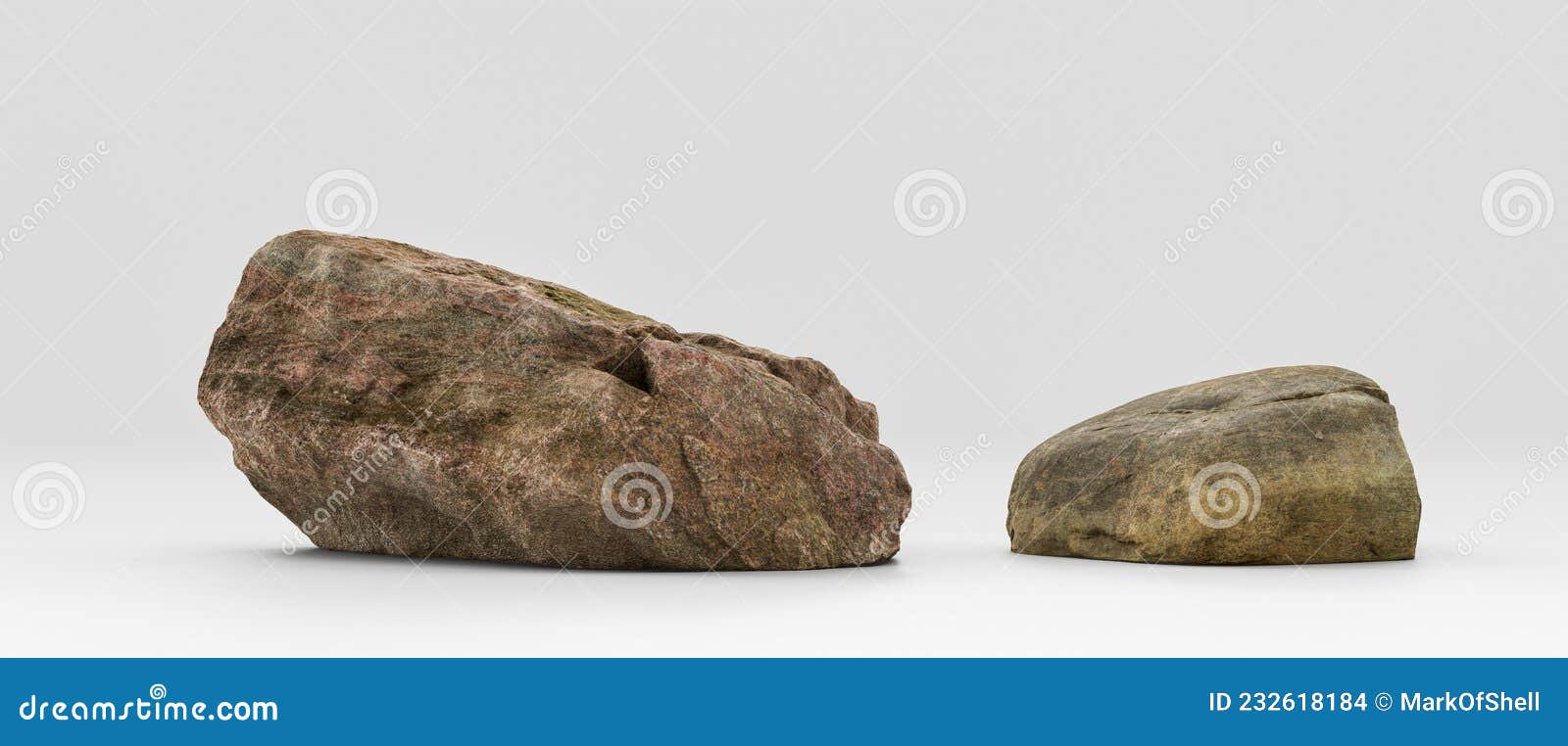 Two Piece Isolated Realistic Rocks in White Background, 3d Rendering ...
