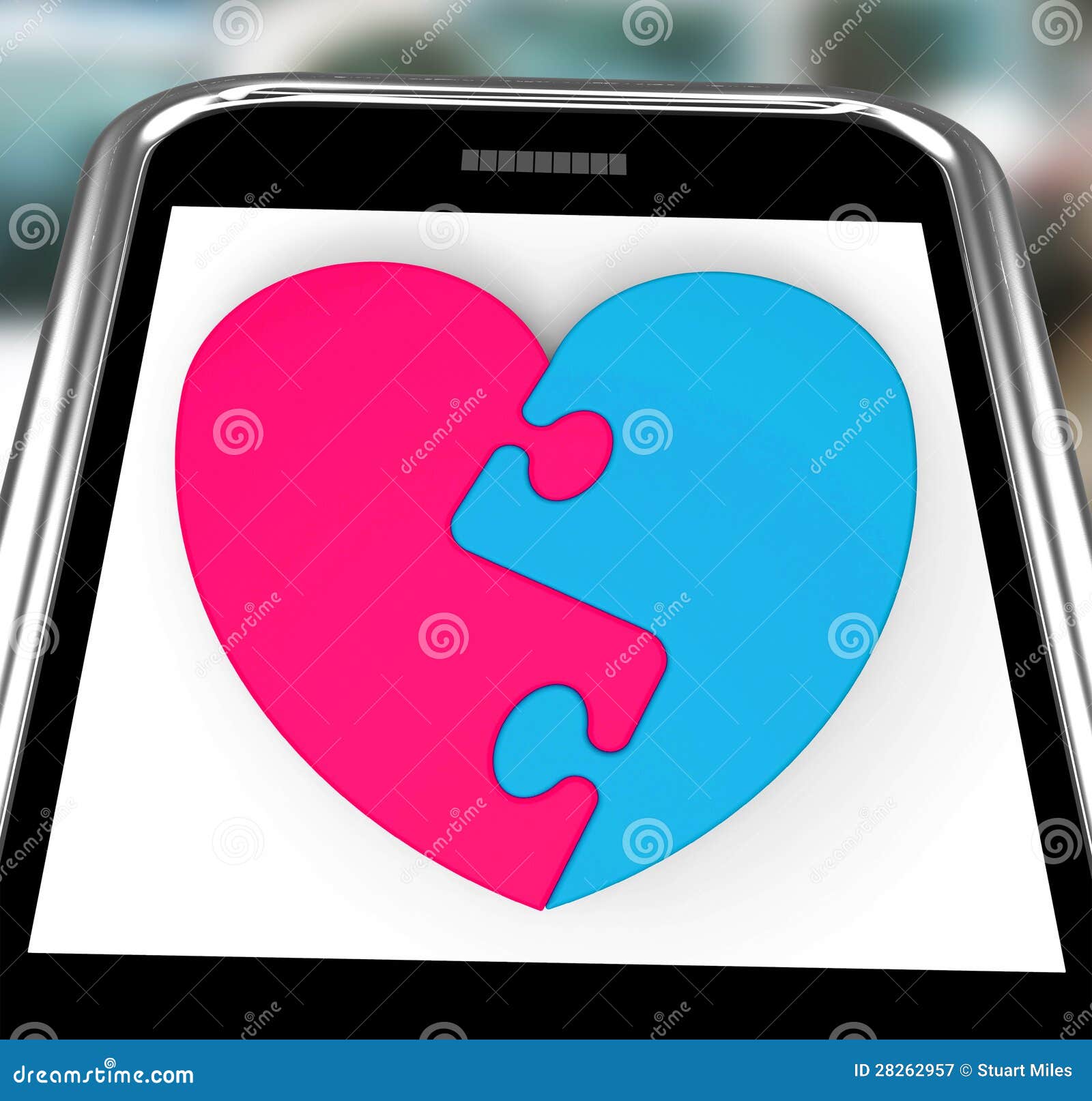 Two-Pieced Heart on Smartphone Showing Complement Stock Illustration ...