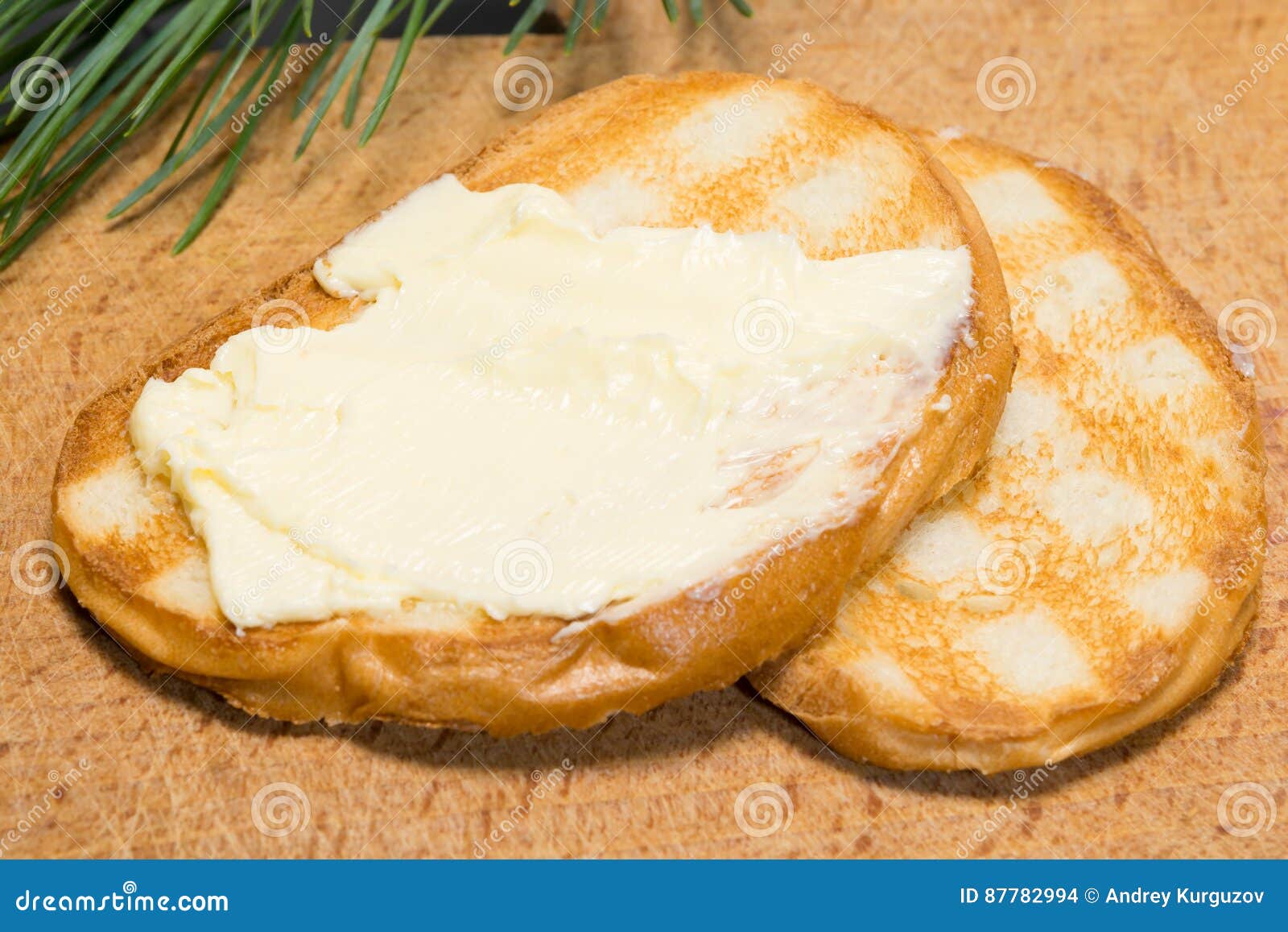 Two Pieces of Buttered Toast Striped Stock Photo - Image of snack, diet ...