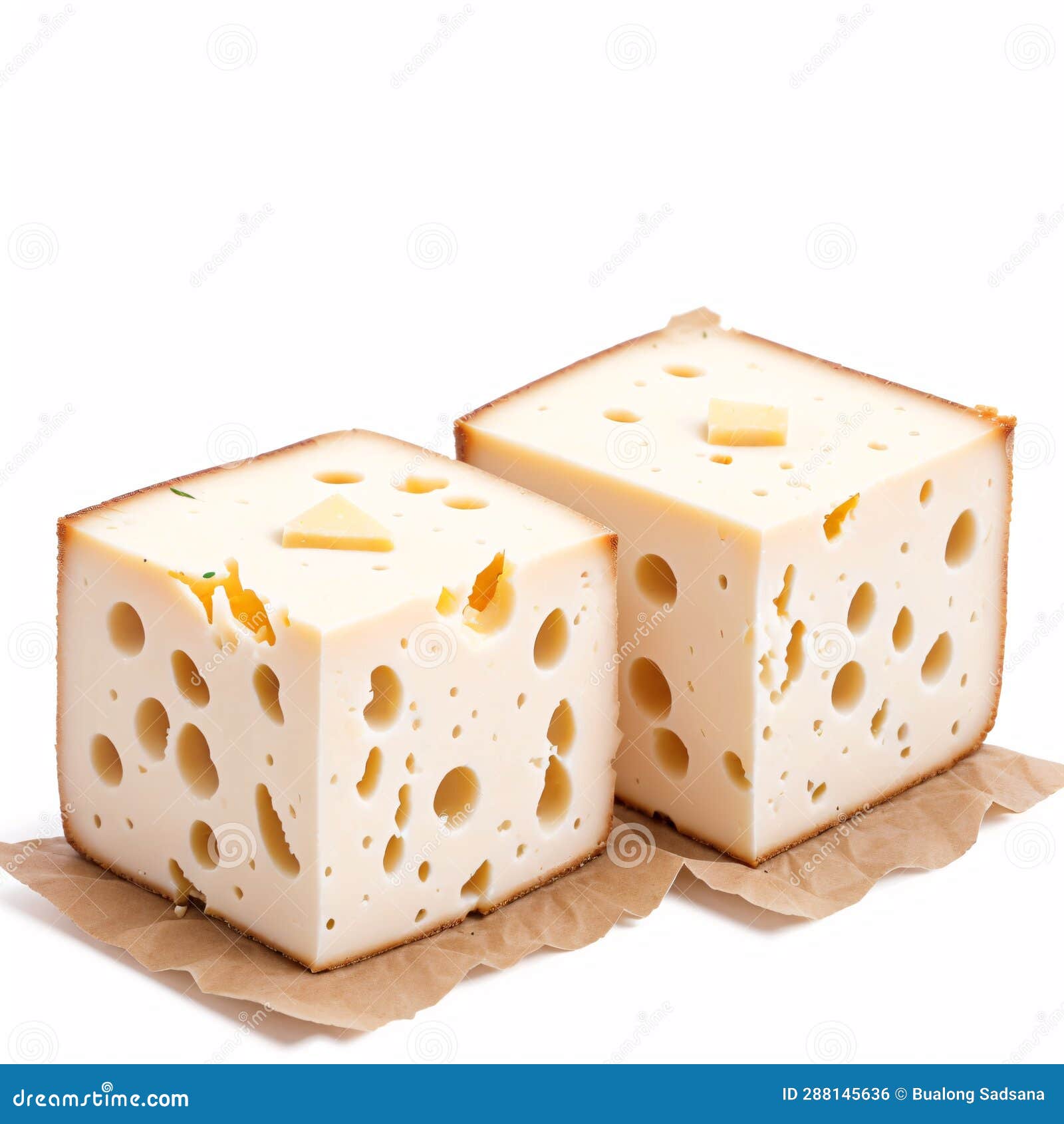Two Pieces of Cheese are Isolated on a White Background. Stock Photo ...