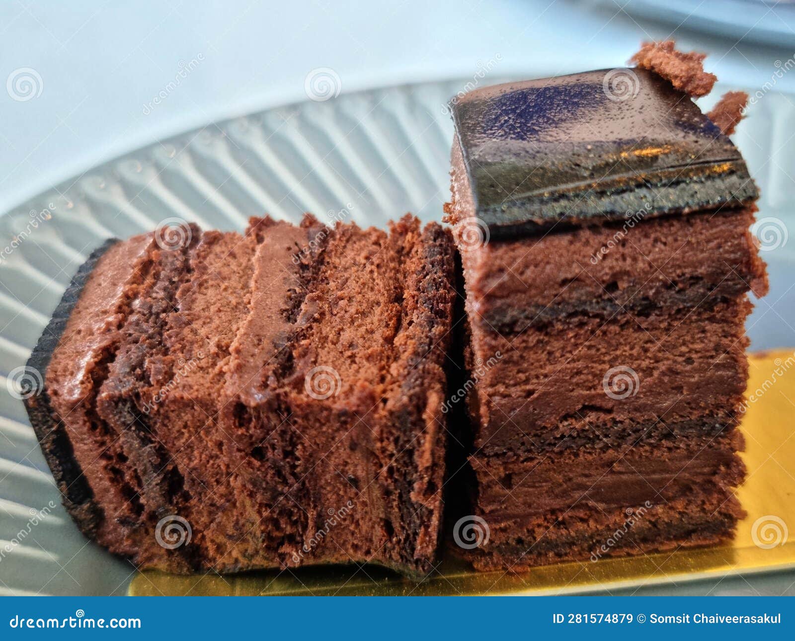 Two Pieces of Chocolate Cake on a Plate Stock Image - Image of cake ...