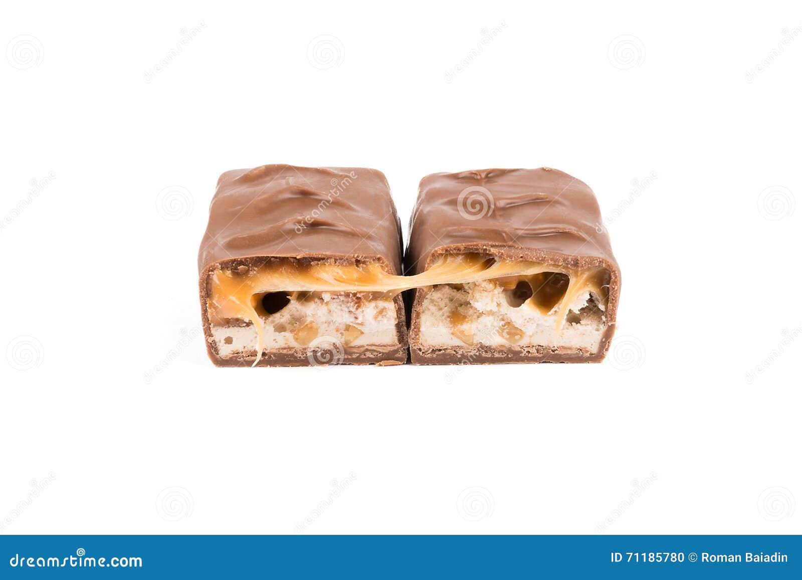 Two Pieces of Chocolate Candy Bar Stock Photo - Image of stretching ...