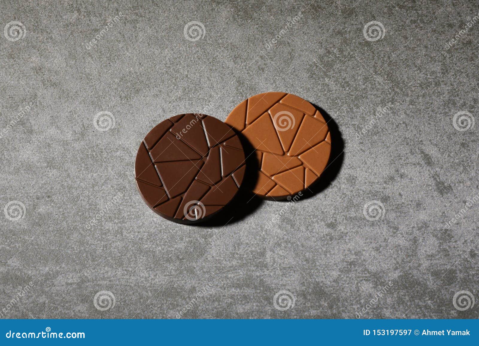 Two Pieces, Circle Shape Dark and Milk Chocolate on Gray Texture Stock ...