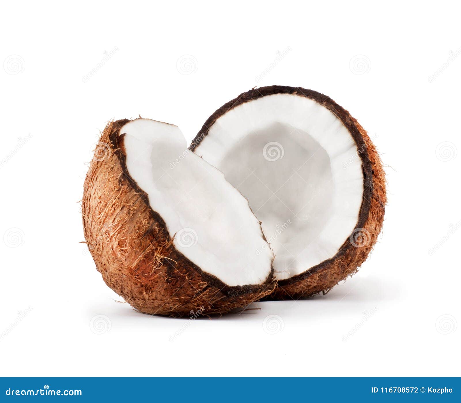 Two Pieces of Coconut Close-up on a White Background Stock Photo ...