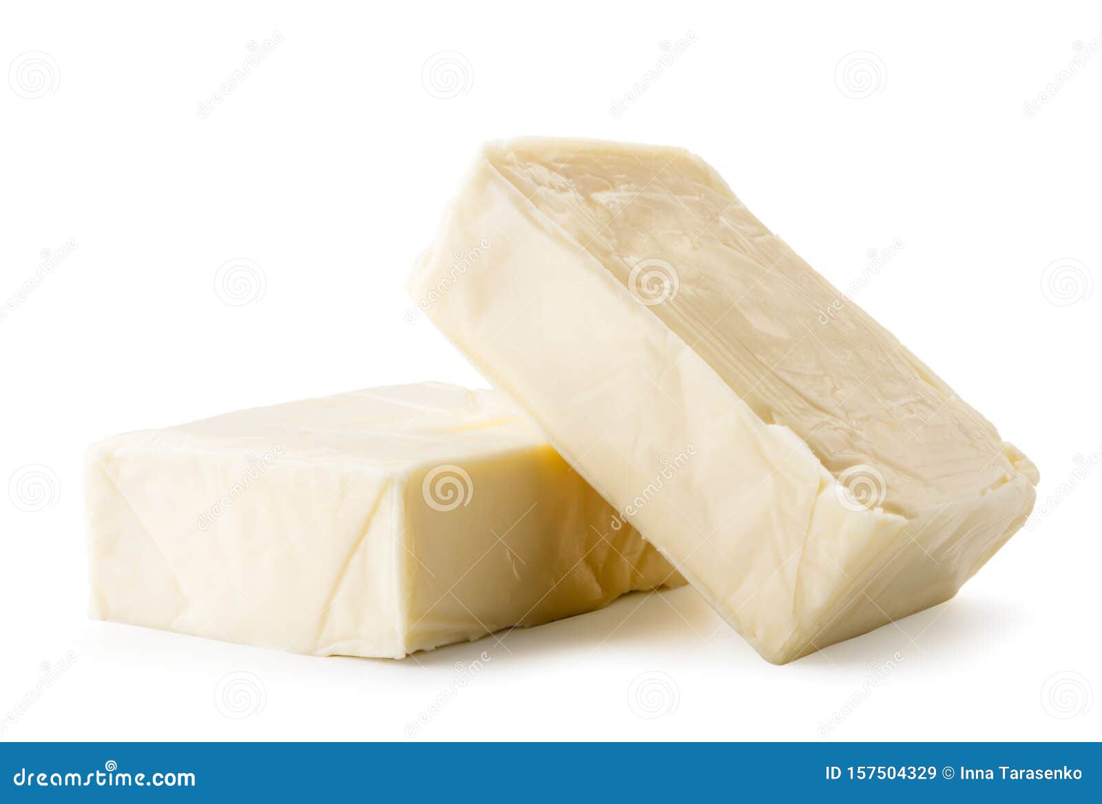 Two Pieces of Cream Cheese Rectangular on a White, Isolated. Stock ...