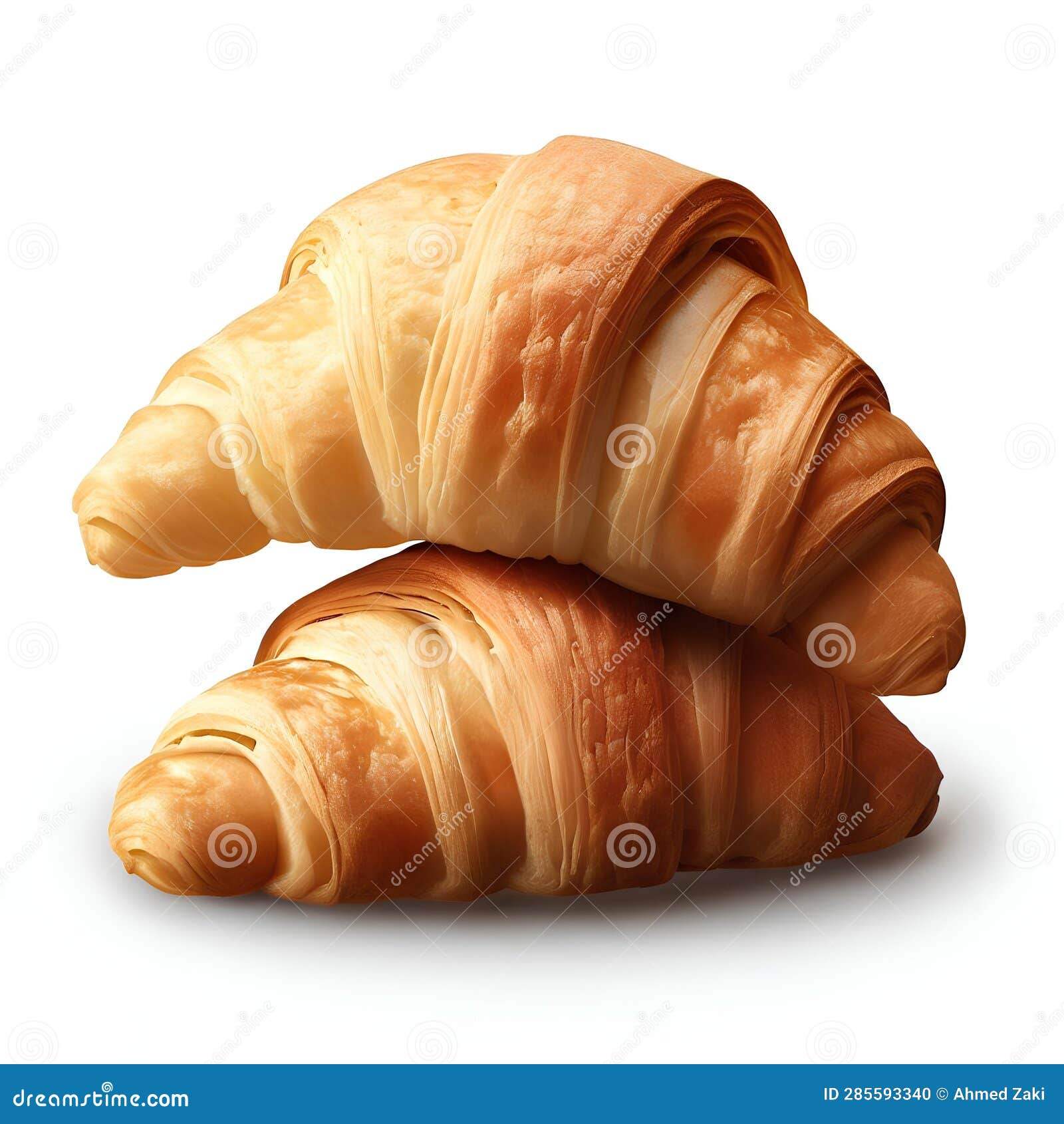 Two Pieces of Croissants in a Stack are Isolated on a White Background ...